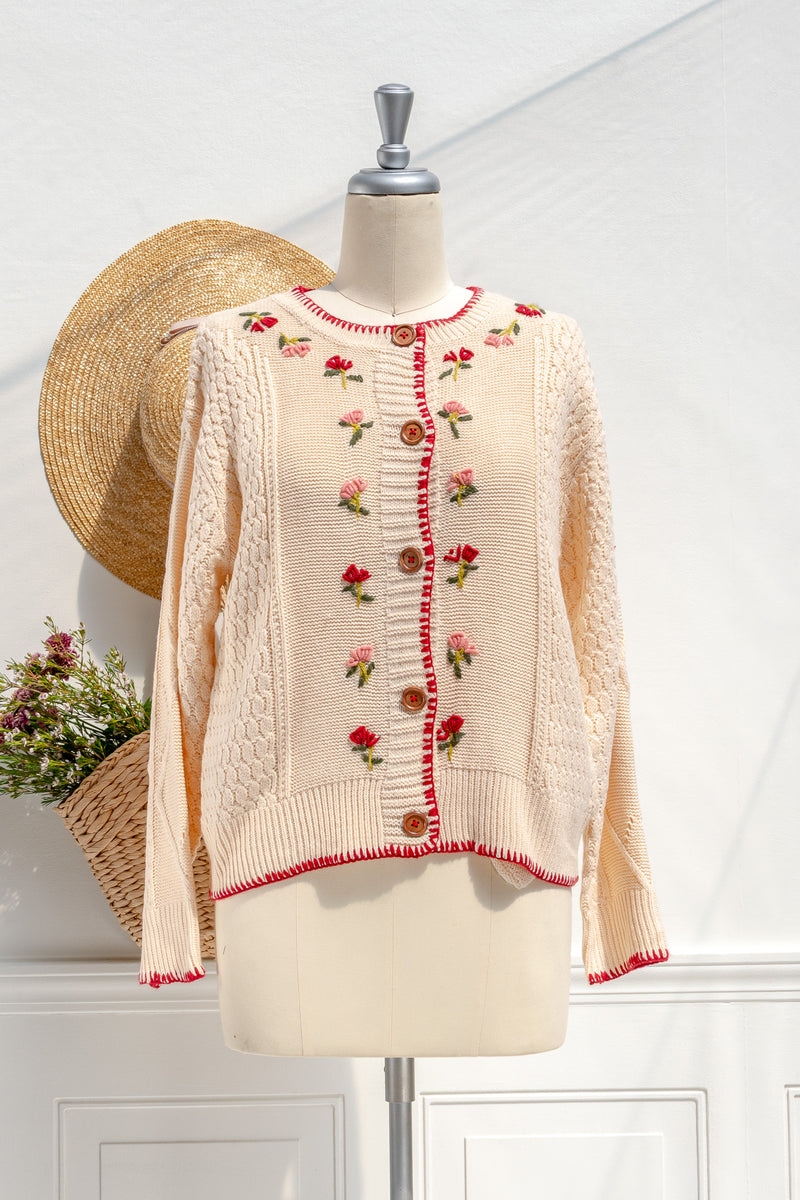 Matilda Floral-Embroidered Cardigan – Cream | Amantine